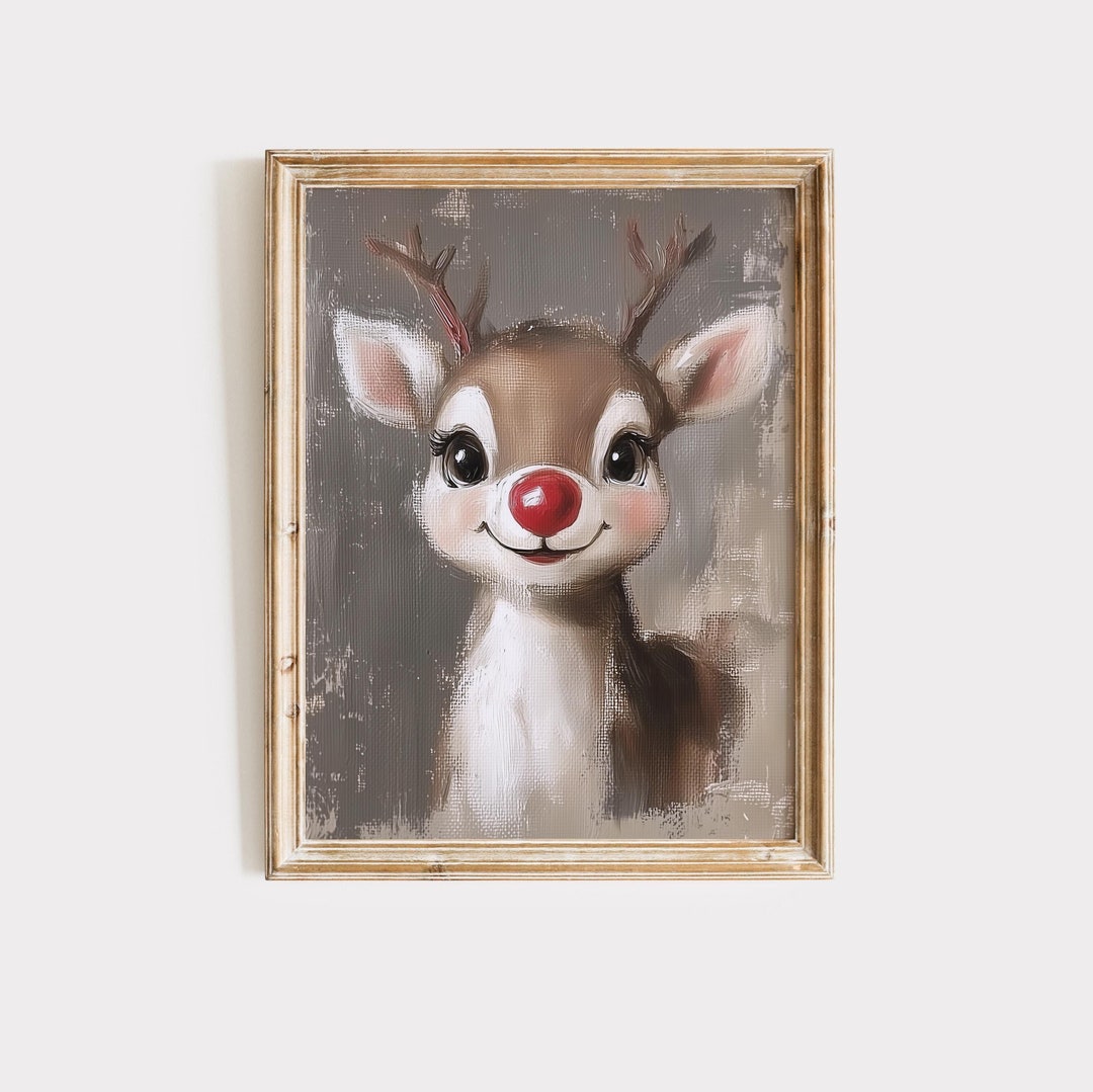 Printable Vintage Rudolph Reindeer Oil Painting, Rustic Christmas ...