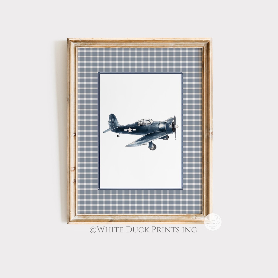 Navy Airplane Nursery Wall Art Vintage Plane Print Boy Room Vintage ...