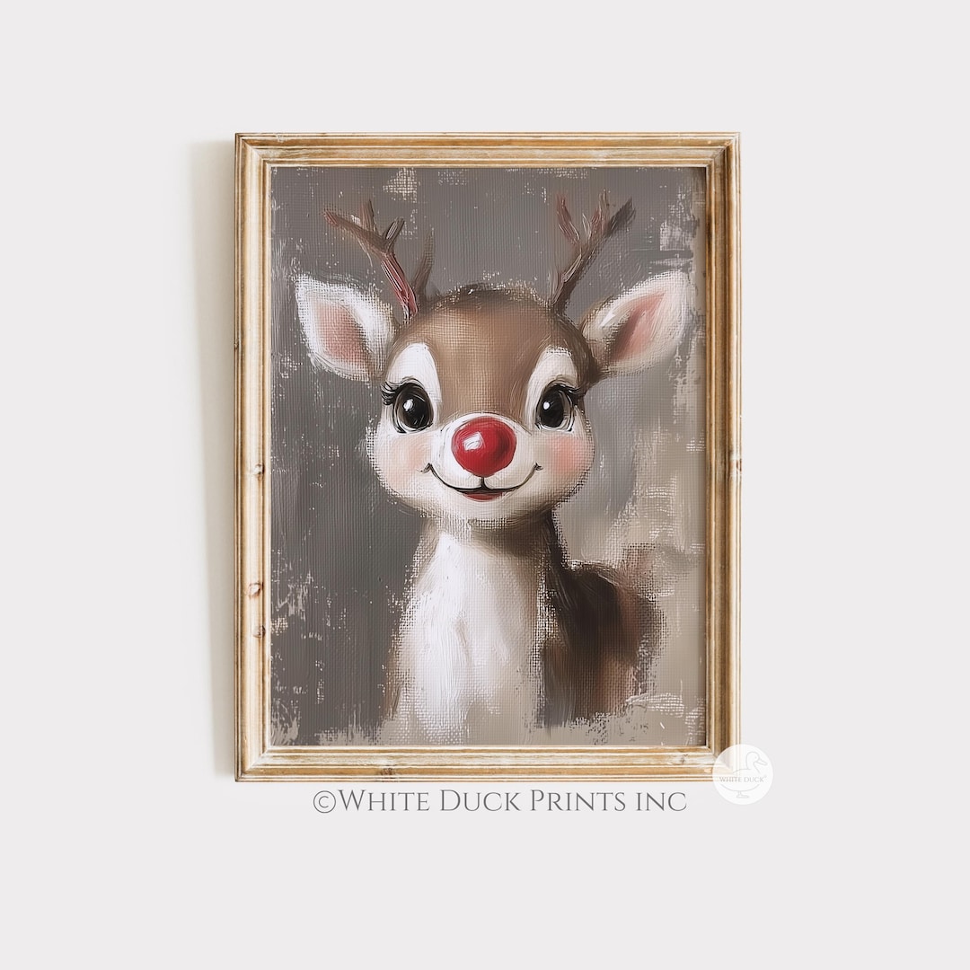 Printable Vintage Rudolph Reindeer Oil Painting, Rustic Christmas ...