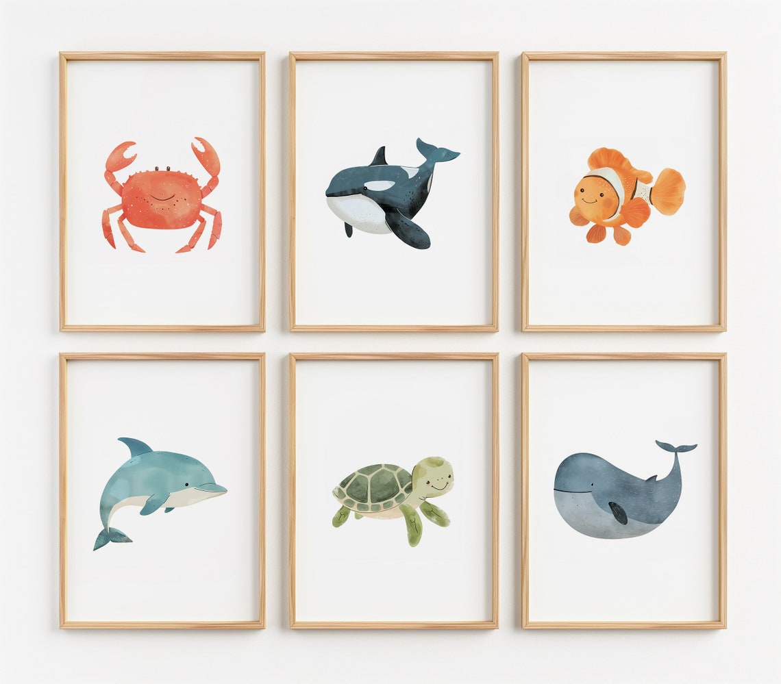 Nursery Prints Set | Sea Animals, Ocean Animals, Nautical Wall Art ...