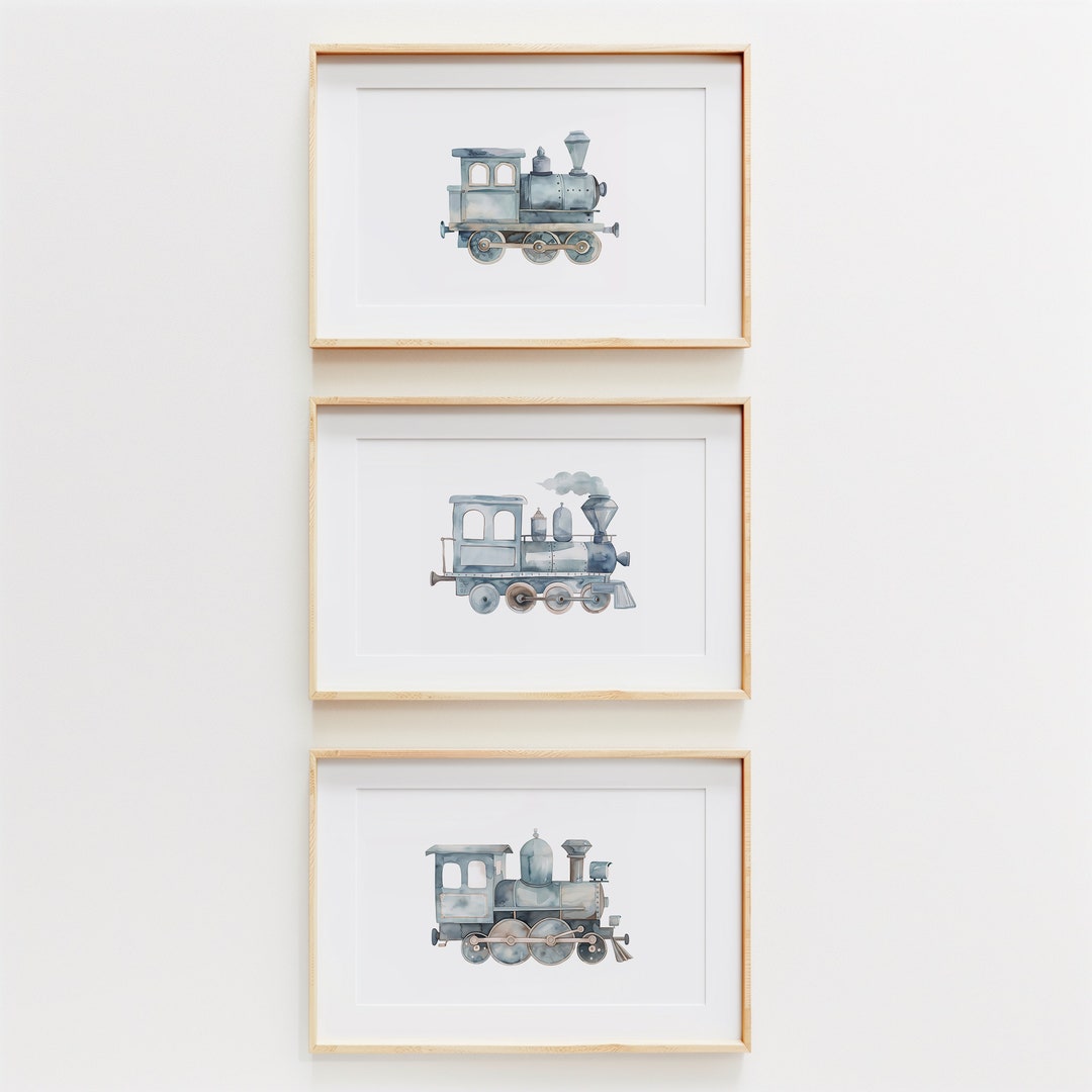 Set of 3 Train Prints Locomotive Printable Wall Art Boys Room ...