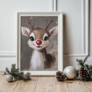 Printable Vintage Rudolph Reindeer Oil Painting, Rustic Christmas ...