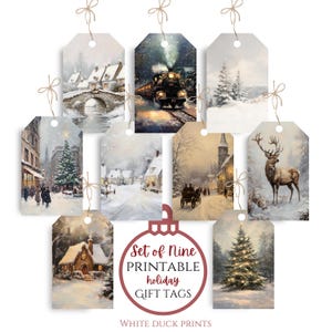 Printable Christmas Gift Tags, Vintage Winter Gift Tags Set of NINE ...