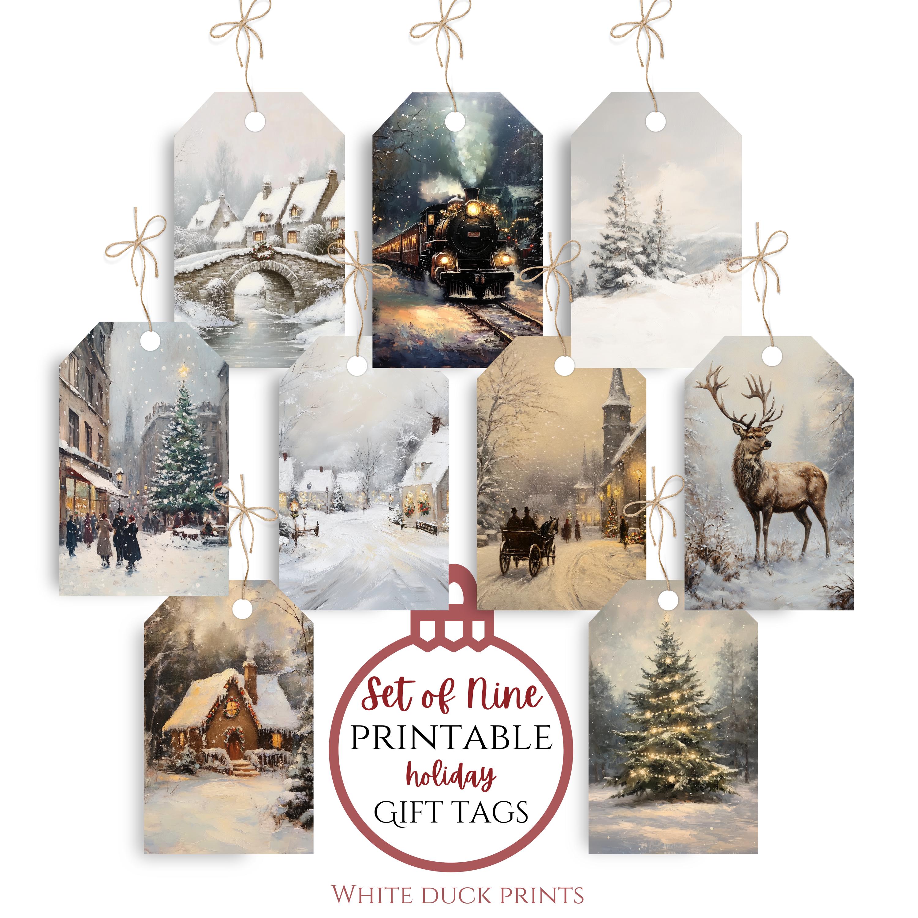 Printable Christmas Gift Tags, Vintage Winter Gift Tags Set of NINE ...