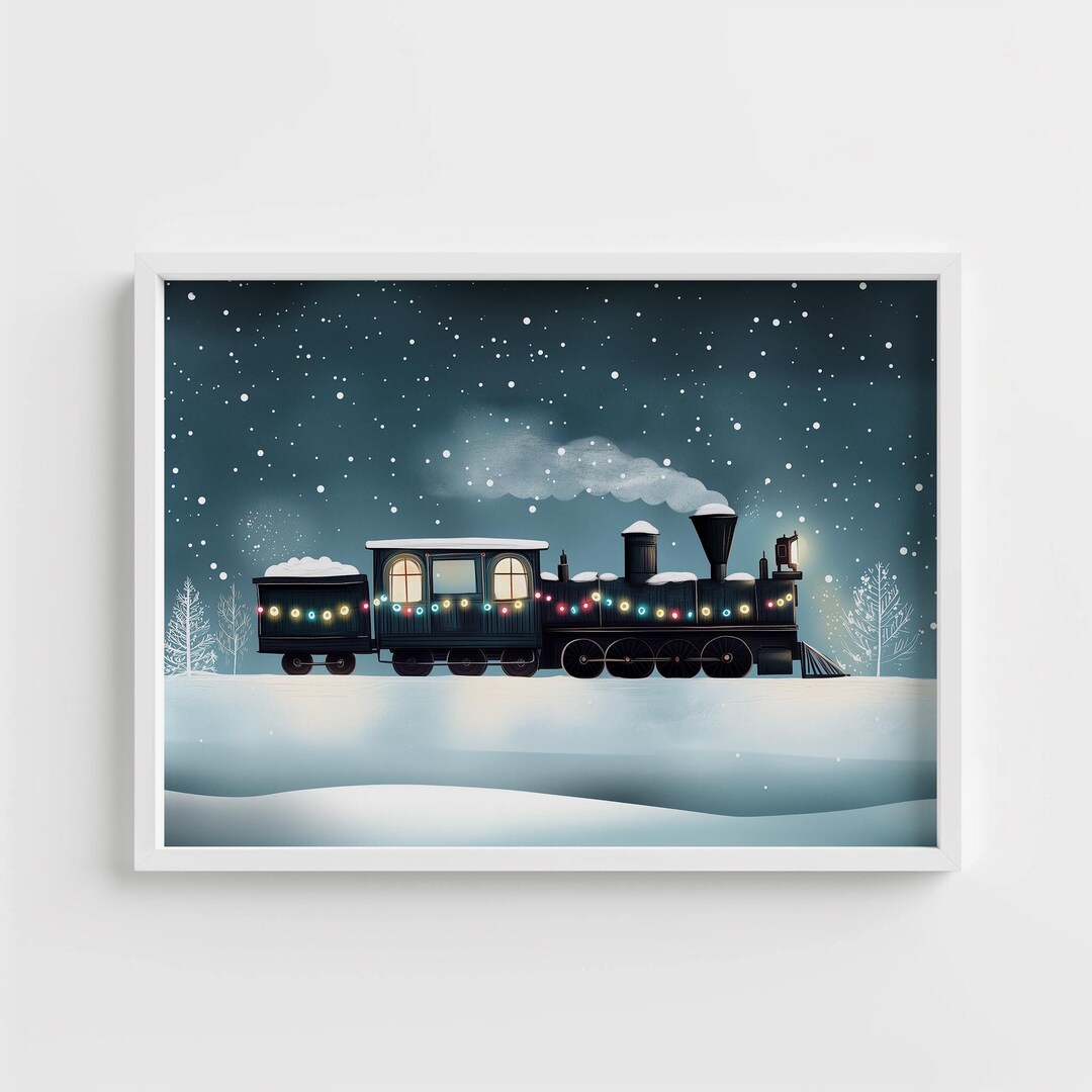 Christmas Train Wall Art Winter Kids Room Decor, Christmas Steam Engine ...