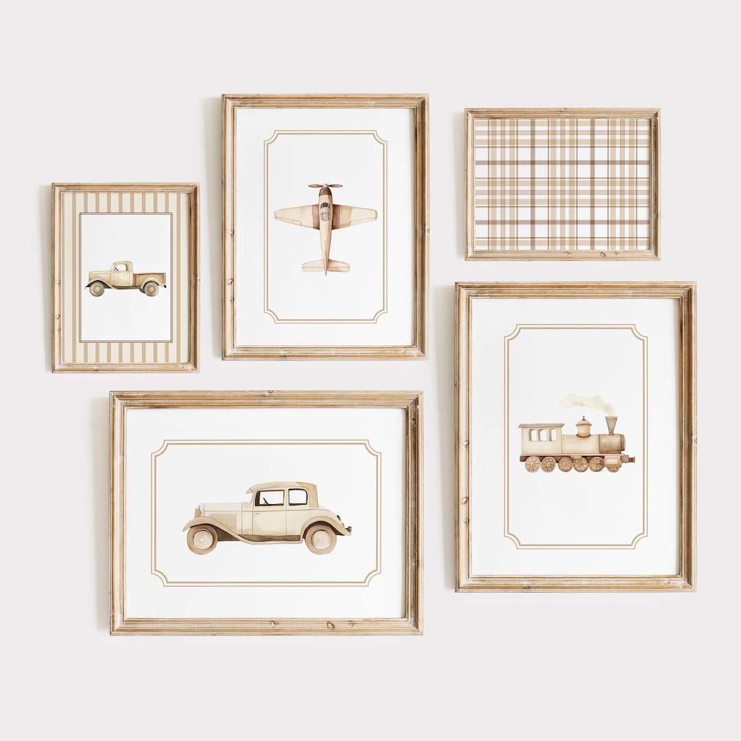 Vintage Transportation Nursery Art Prints | Beige Brown Gallery Set ...