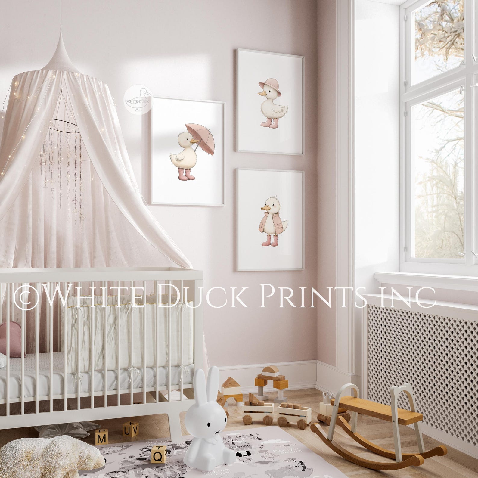 Set of 3 Duck Nursery Wall Art | Pink Nursery Decor Baby Girl Room Duck ...