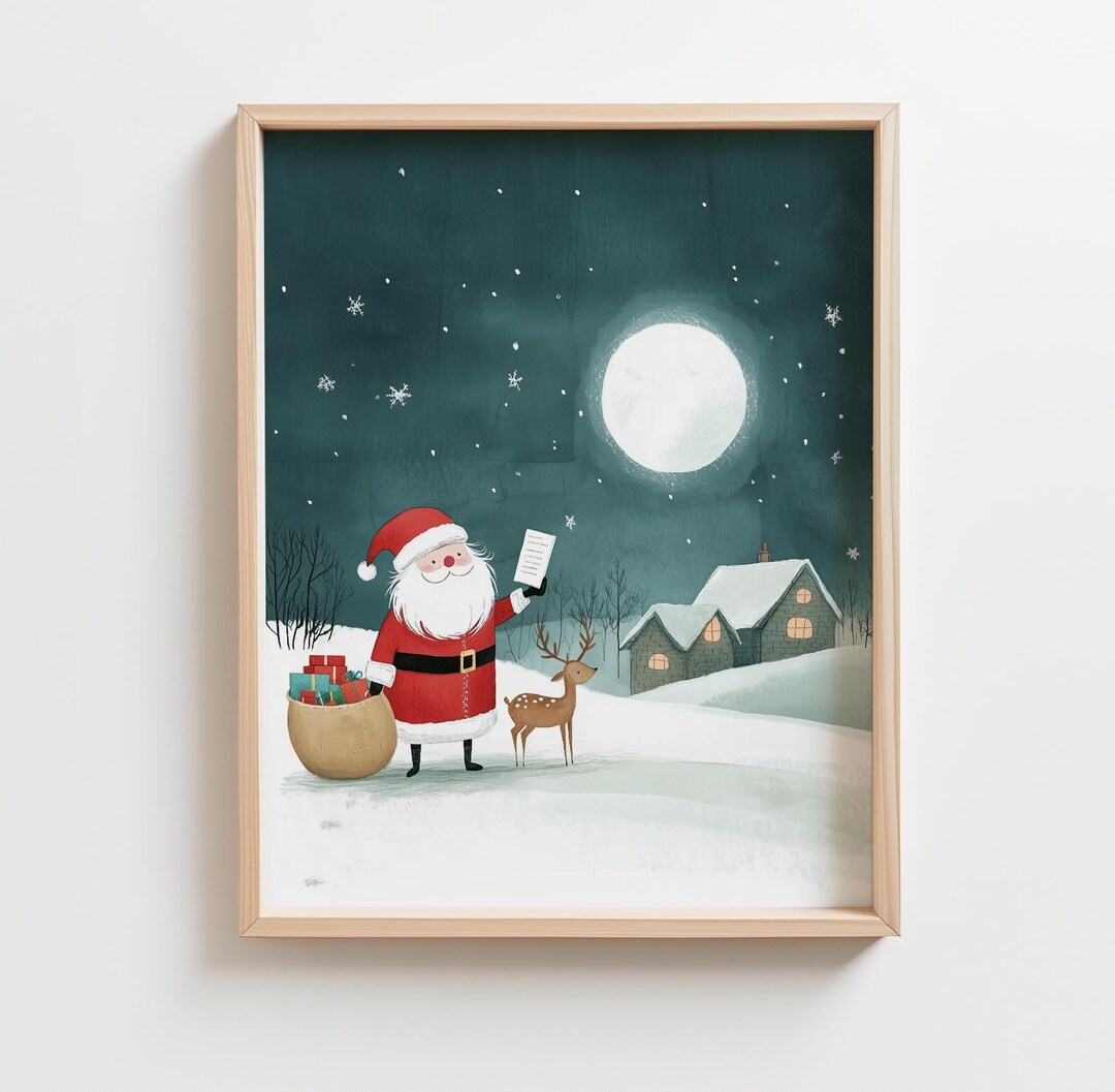 Holiday Nursery Printable Wall Art, Santa Claus Winter Christmas Print ...