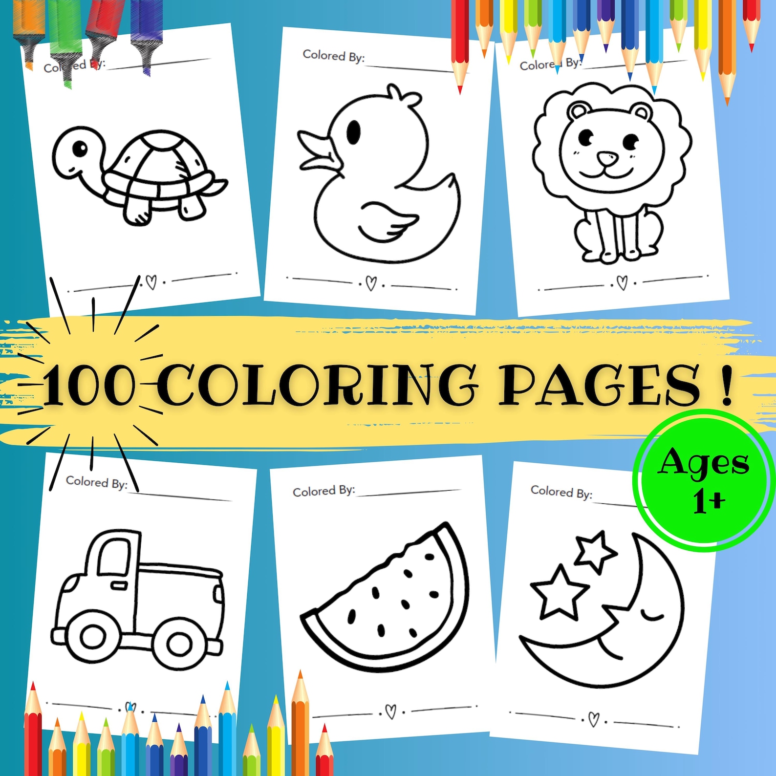 100 Simple Coloring Pages | Kids Toddler Printable (PDF) - Etsy