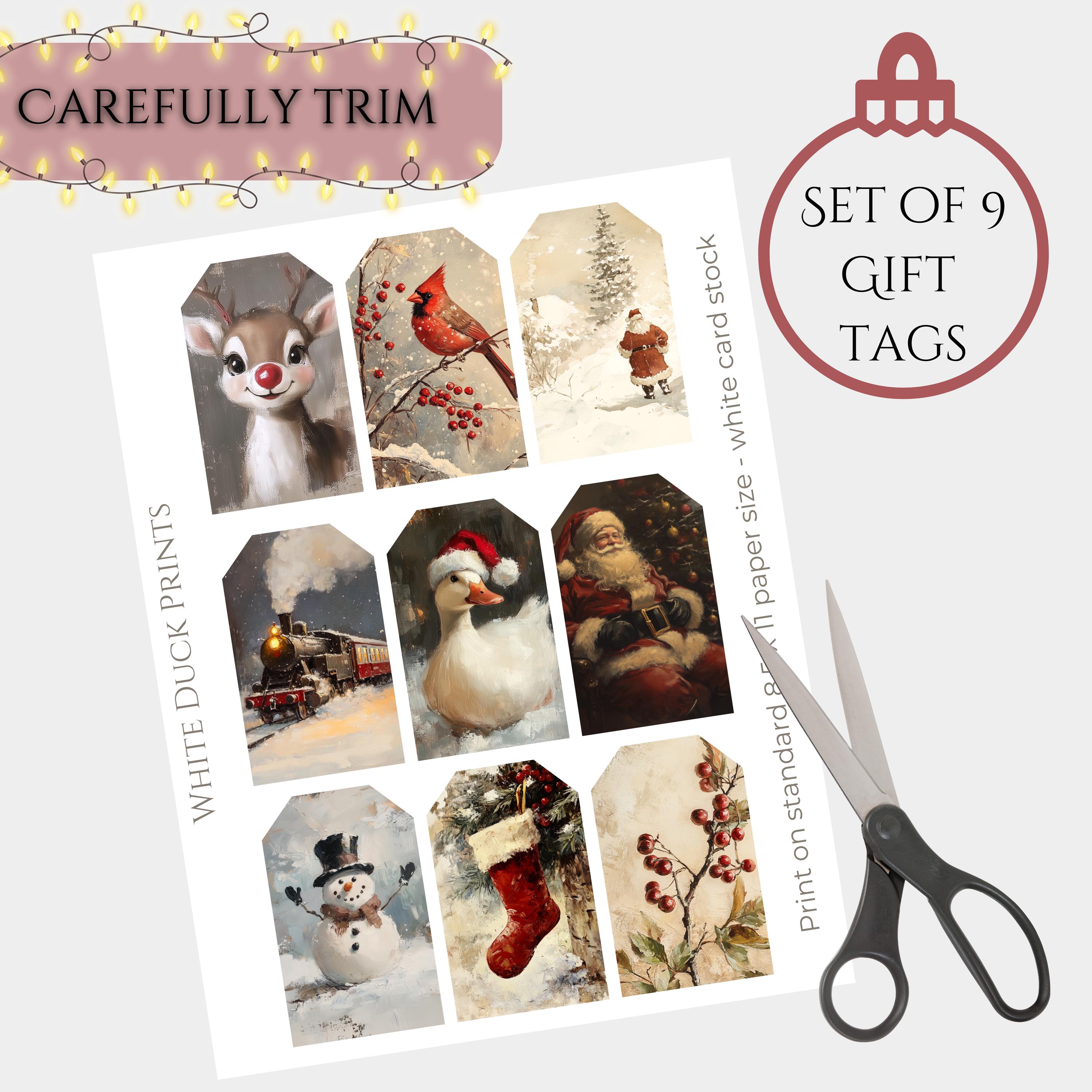 Printable Christmas Gift Tags, Vintage Winter Gift Tags Set of NINE ...