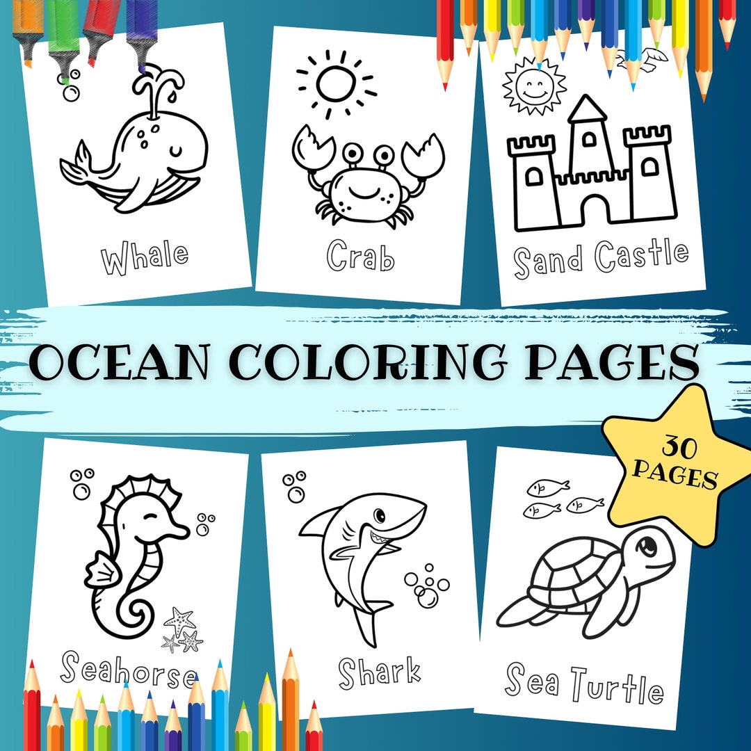 30 Ocean Themed Coloring Pages for Kids Toddlers Preschoolers ...