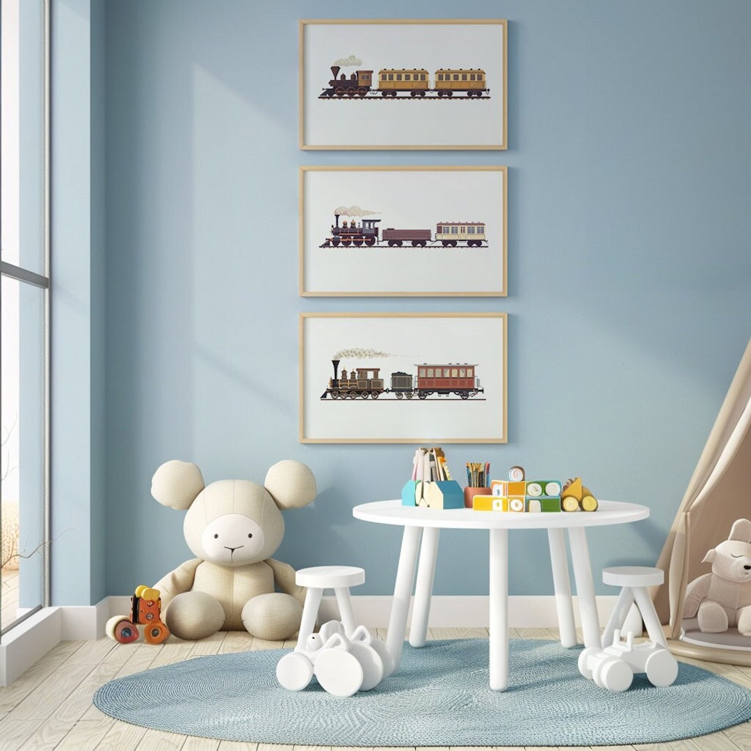 Set of 3 Train Prints | Locomotive Printable Wall Art | Boys Room ...