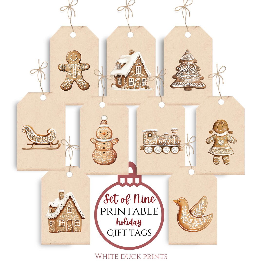 Printable Christmas Gift Tags Gingerbread Gift Tags Set of Nine ...