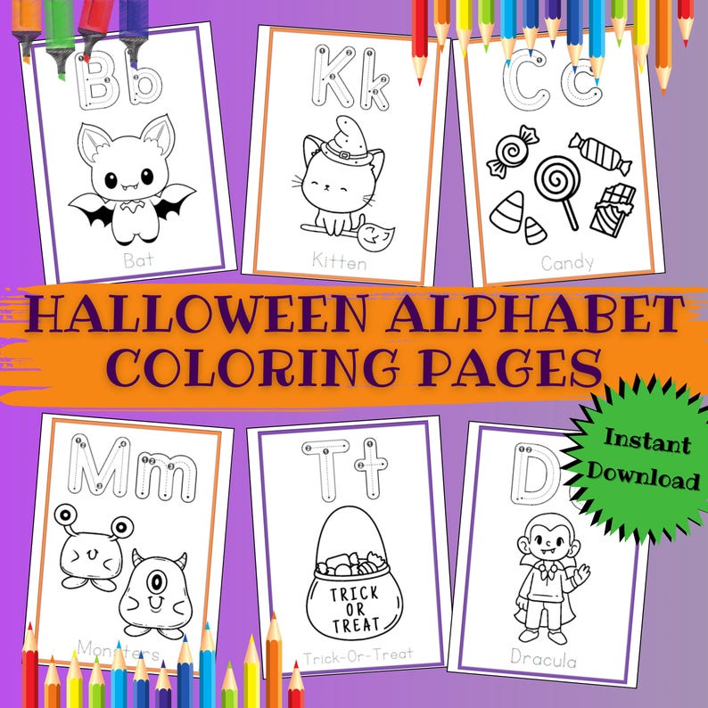 Halloween Alphabet Coloring Book | Letter Tracing (PDF Pattern) - Etsy