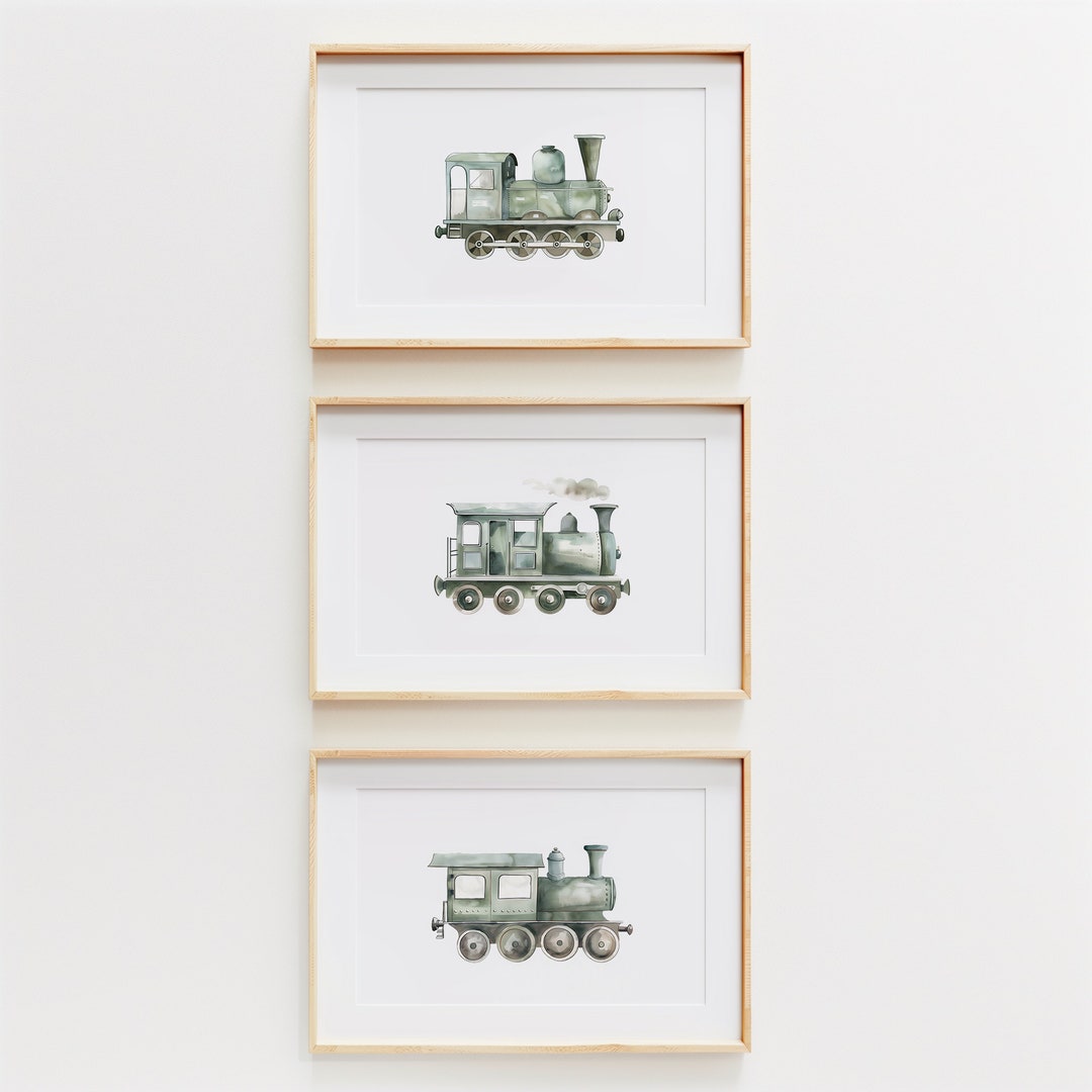 Set of 3 Green Train Prints | Locomotive Printable Art | Boys Room ...