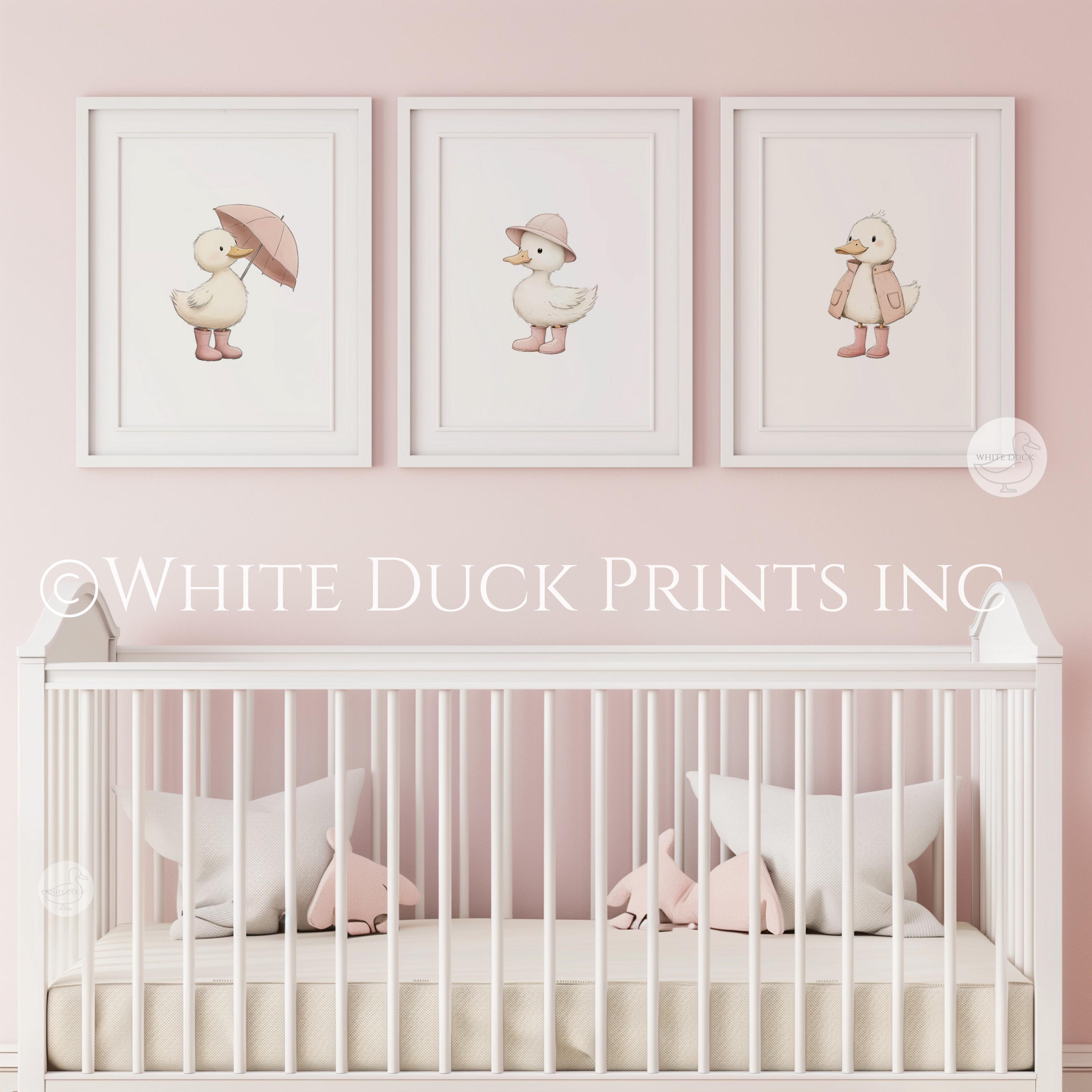 Set of 3 Duck Nursery Wall Art | Pink Nursery Decor Baby Girl Room Duck ...