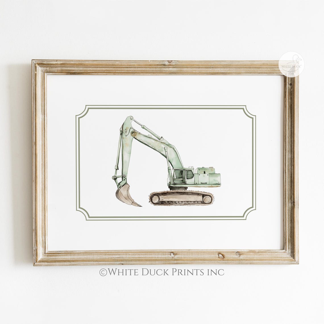 Sage Green Construction Vehicle Wall Art Digger Trucks Boy Room Prints ...
