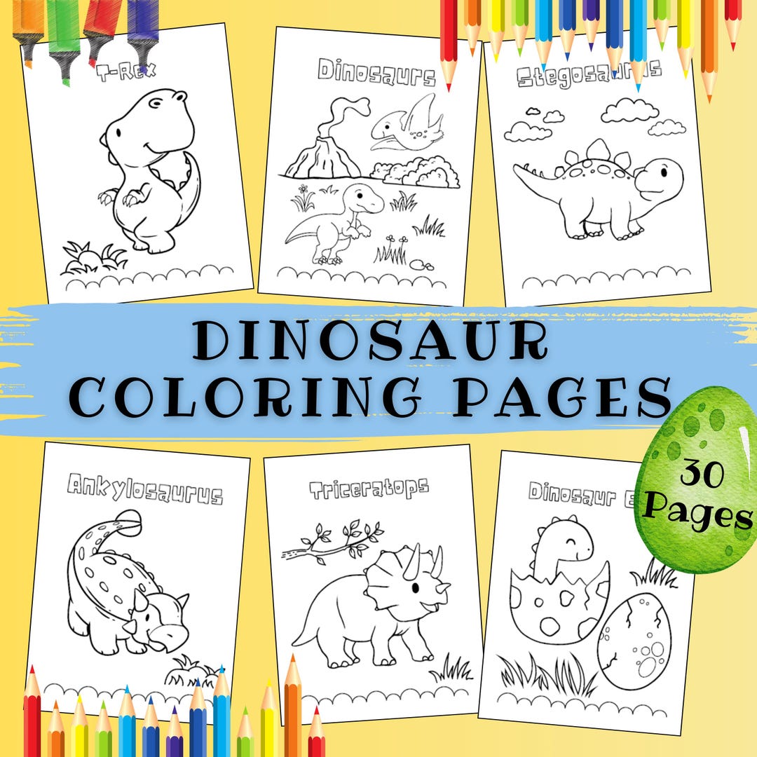 30 Dinosaur Themed Coloring Pages for Kids Toddlers Preschoolers ...