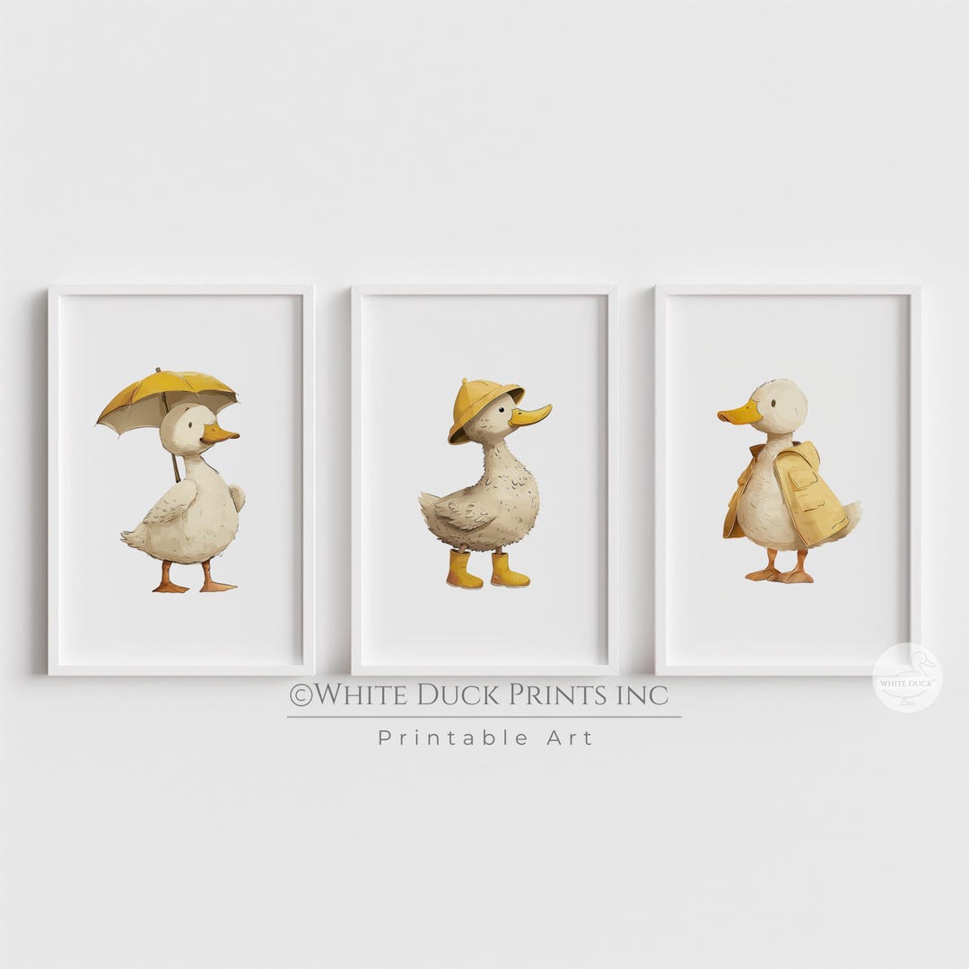 Set of 3 Duck Nursery Wall Art | Yellow Nursery Decor | Gender Neutral ...