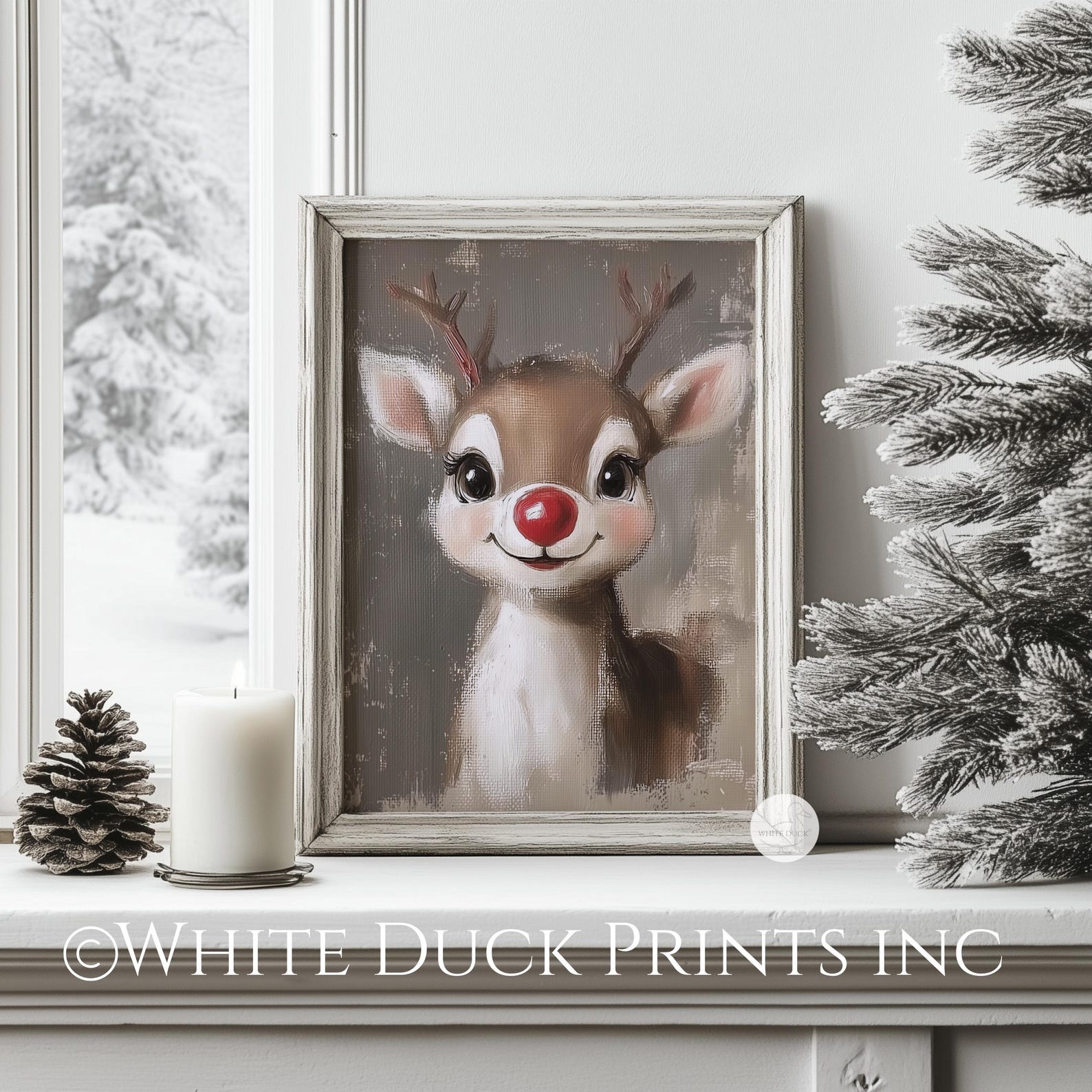 Printable Vintage Rudolph Reindeer Oil Painting, Rustic Christmas ...