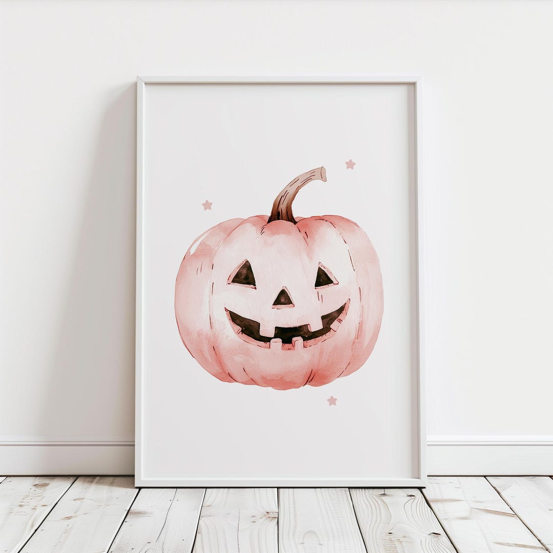 Pink Halloween Pumpkin Printable Wall Art Kids Room Halloween Decor ...