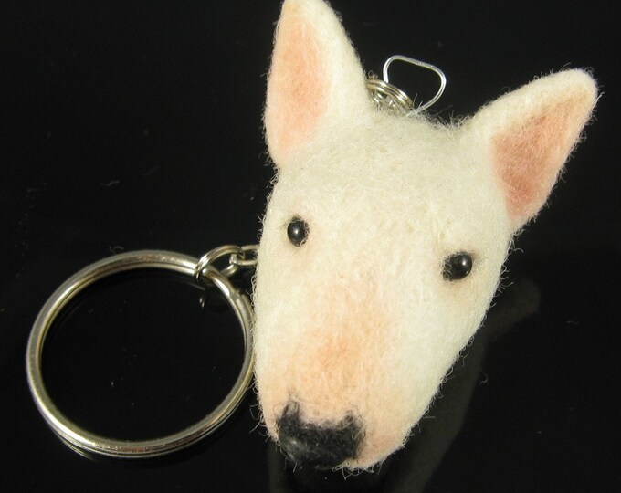 White Bull Terrier Keychain Fob - Needle Felted Dog Key Chain SALE - Etsy