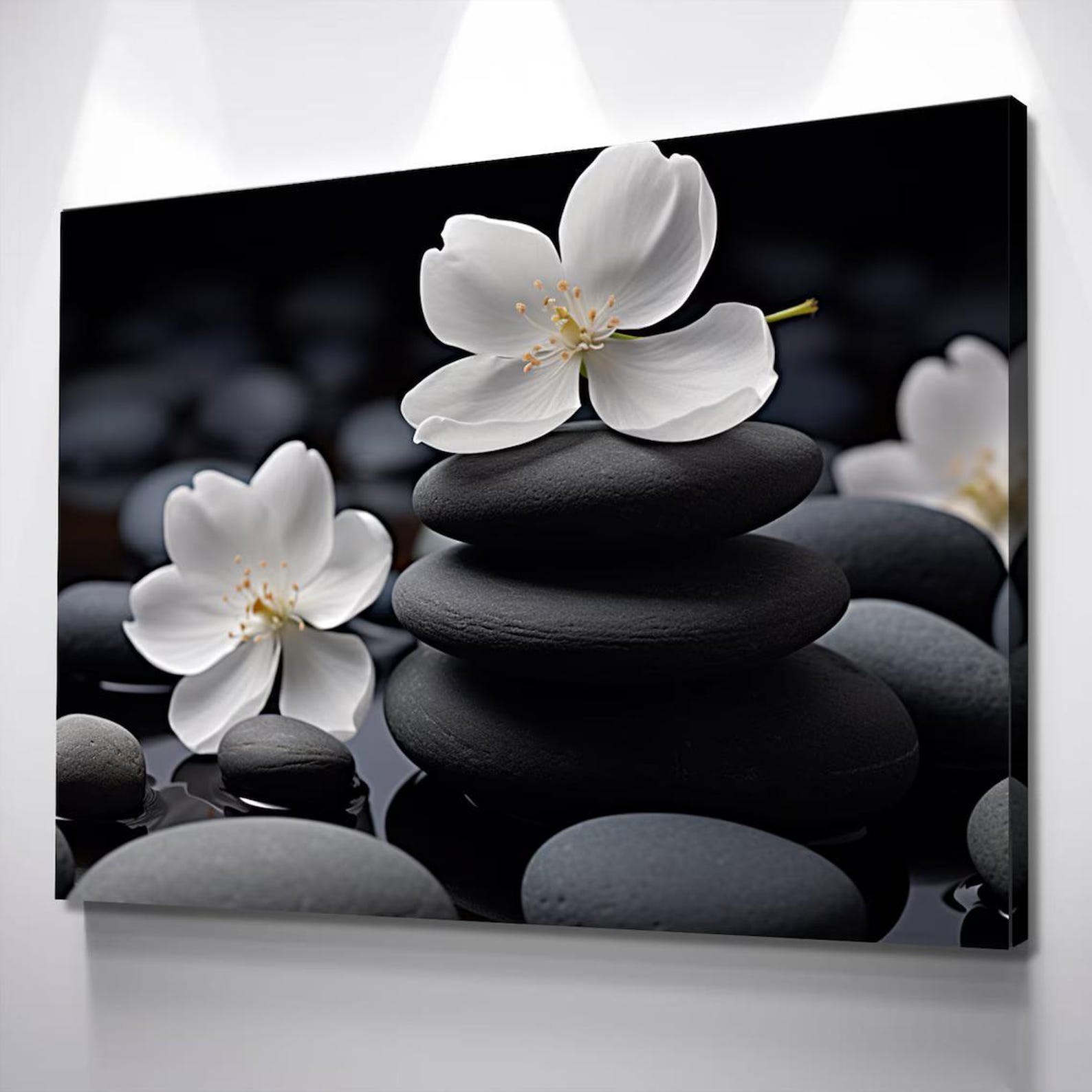 Floral Zen Stones Black Spa Bathroom Wall Art | Bathroom Wall Decor ...