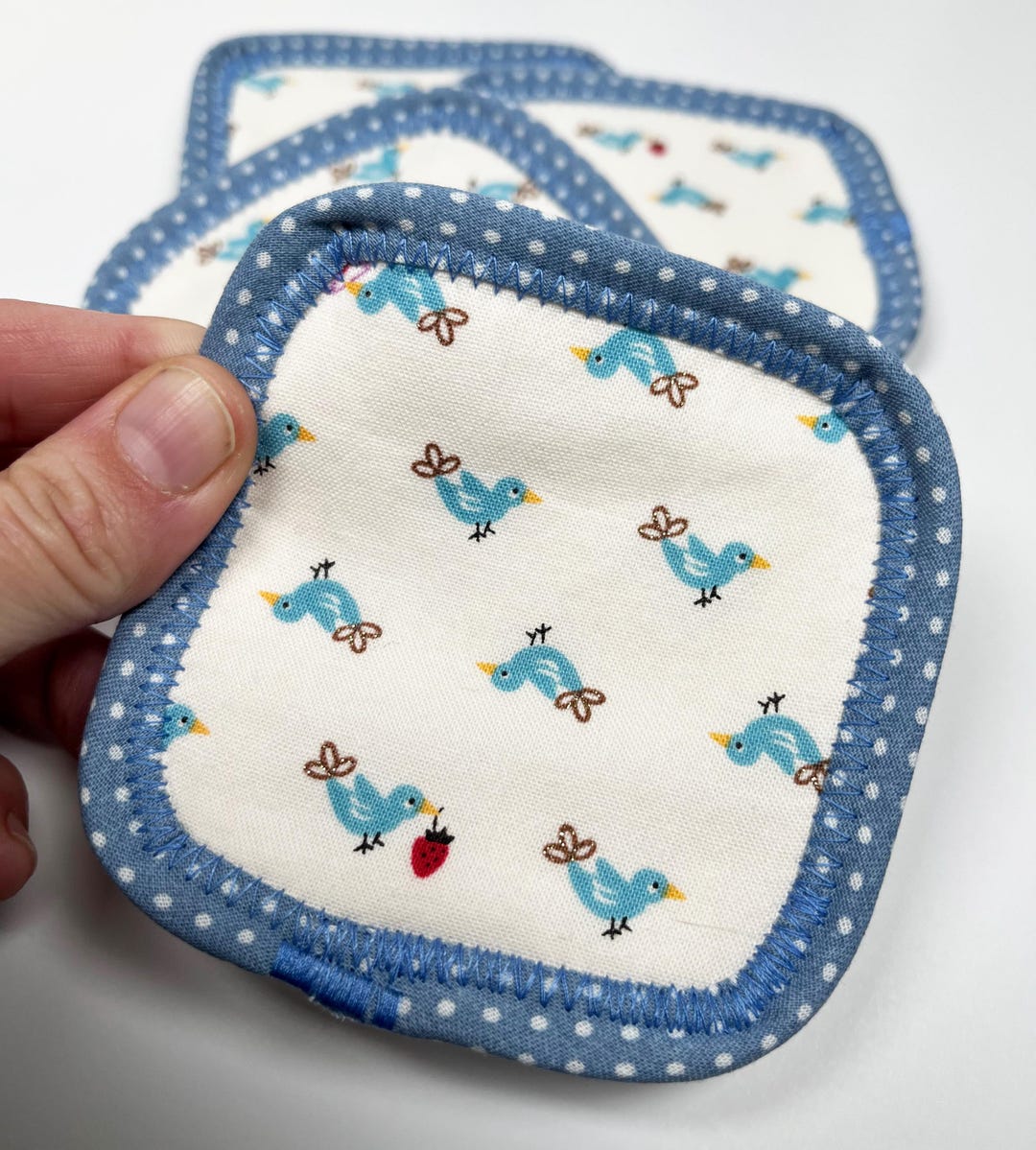 4pack Mini Dual Layer Cloths.. Cotton Blue Birds.. Made With Repurpose ...