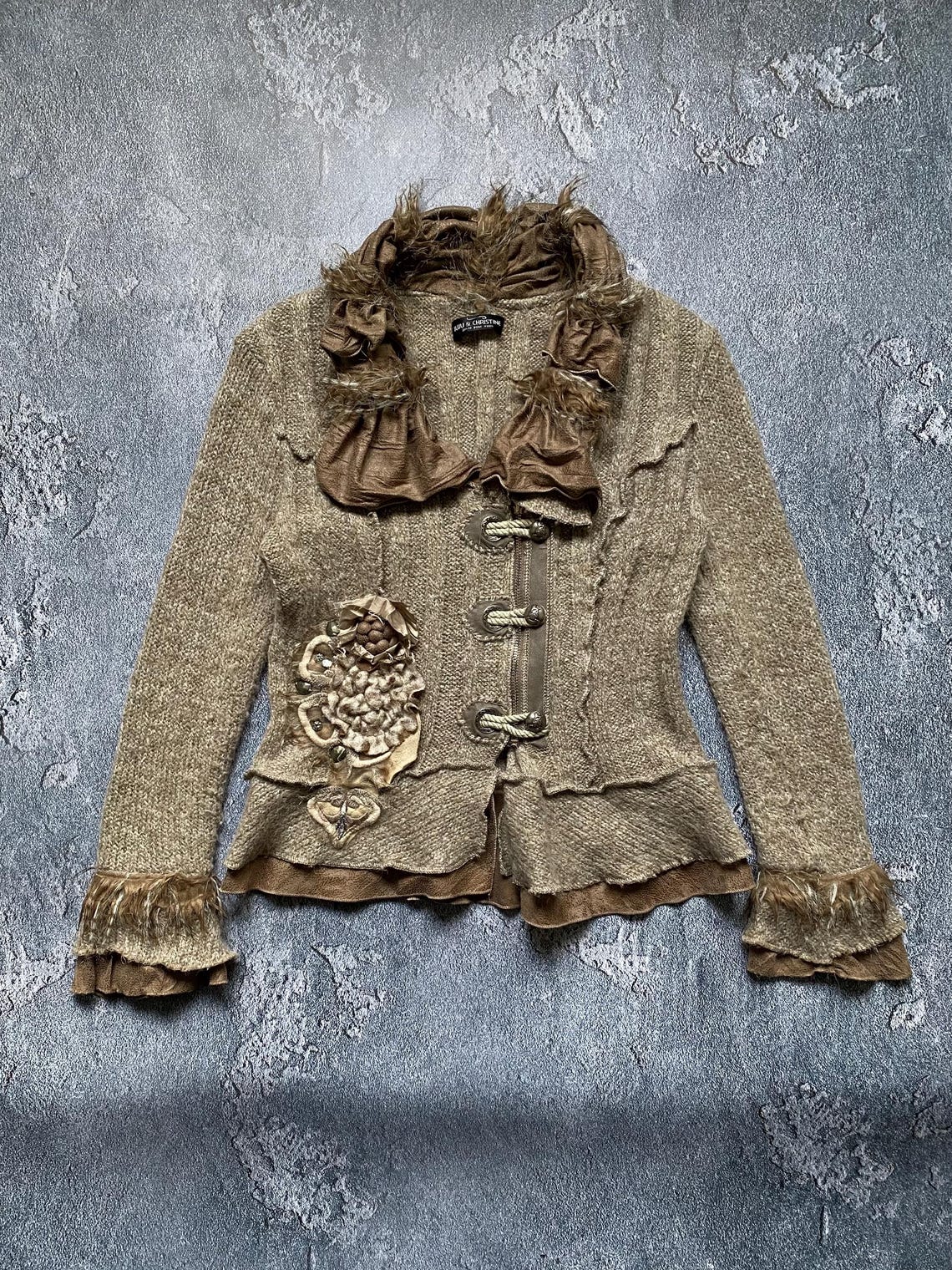 Juju Christine VNTG Lace up Zip Grunge Wool Knit Faux Fur Flare ...