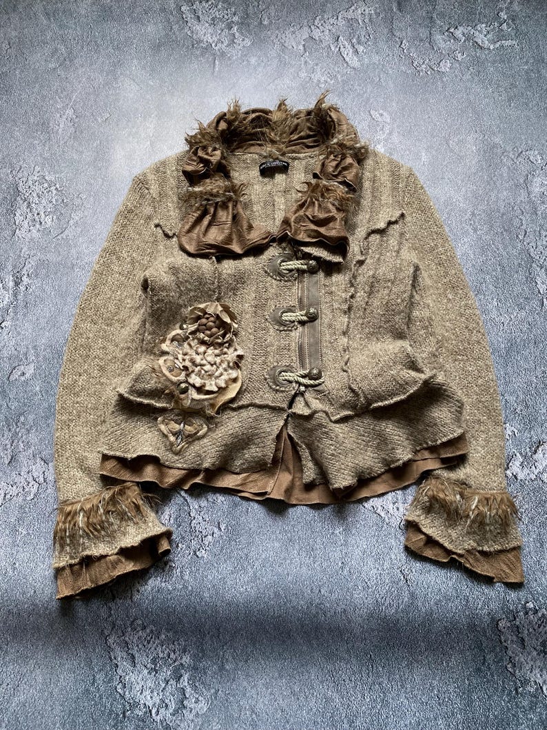 Juju Christine VNTG Lace up Zip Grunge Wool Knit Faux Fur Flare ...