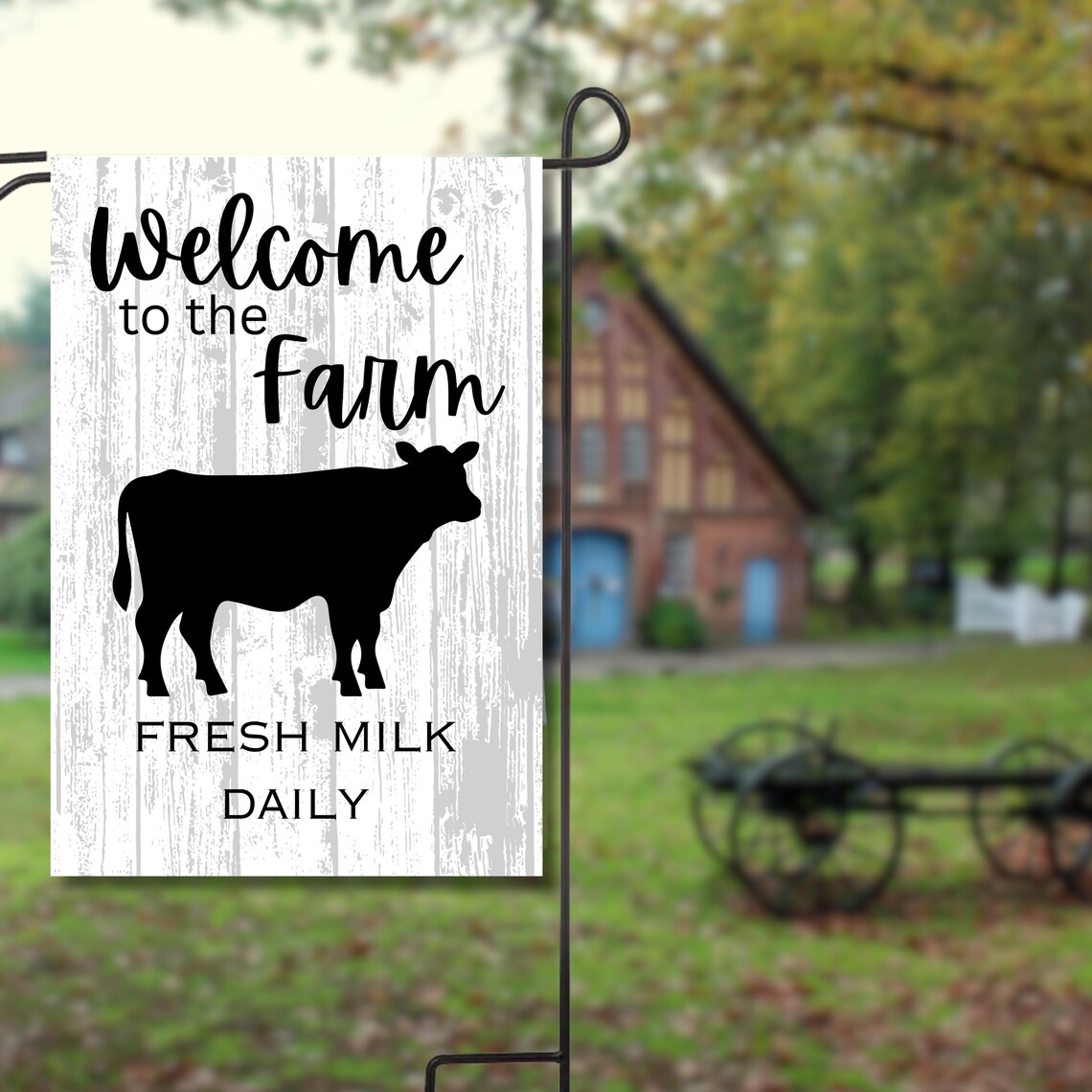 Farmhouse Welcome Banner, Rustic Garden Decor, Cow Flag for Home ...