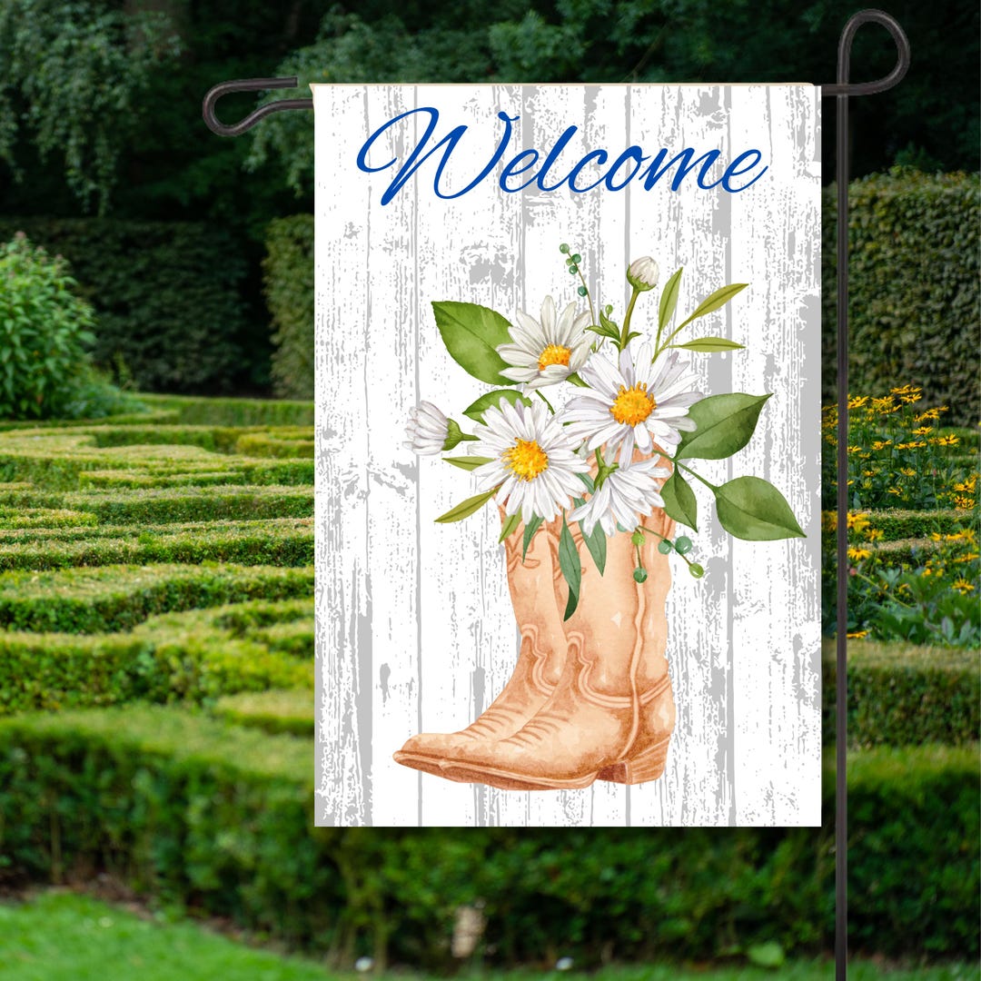 Cowboy Boot Welcome Garden Banner: Rustic Daisy Decor - Etsy