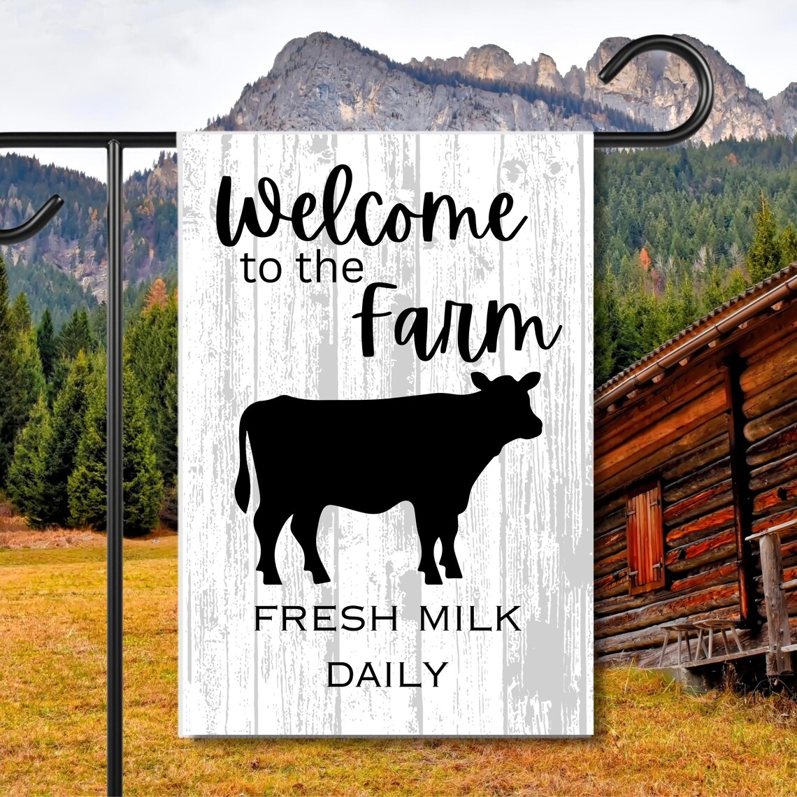 Farmhouse Welcome Banner, Rustic Garden Decor, Cow Flag for Home ...