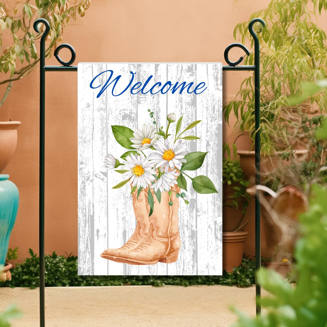 Cowboy Boot Welcome Garden Banner: Rustic Daisy Decor - Etsy