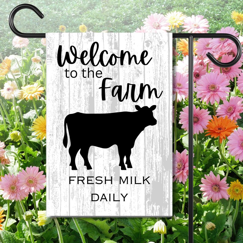 Farmhouse Welcome Banner, Rustic Garden Decor, Cow Flag for Home ...