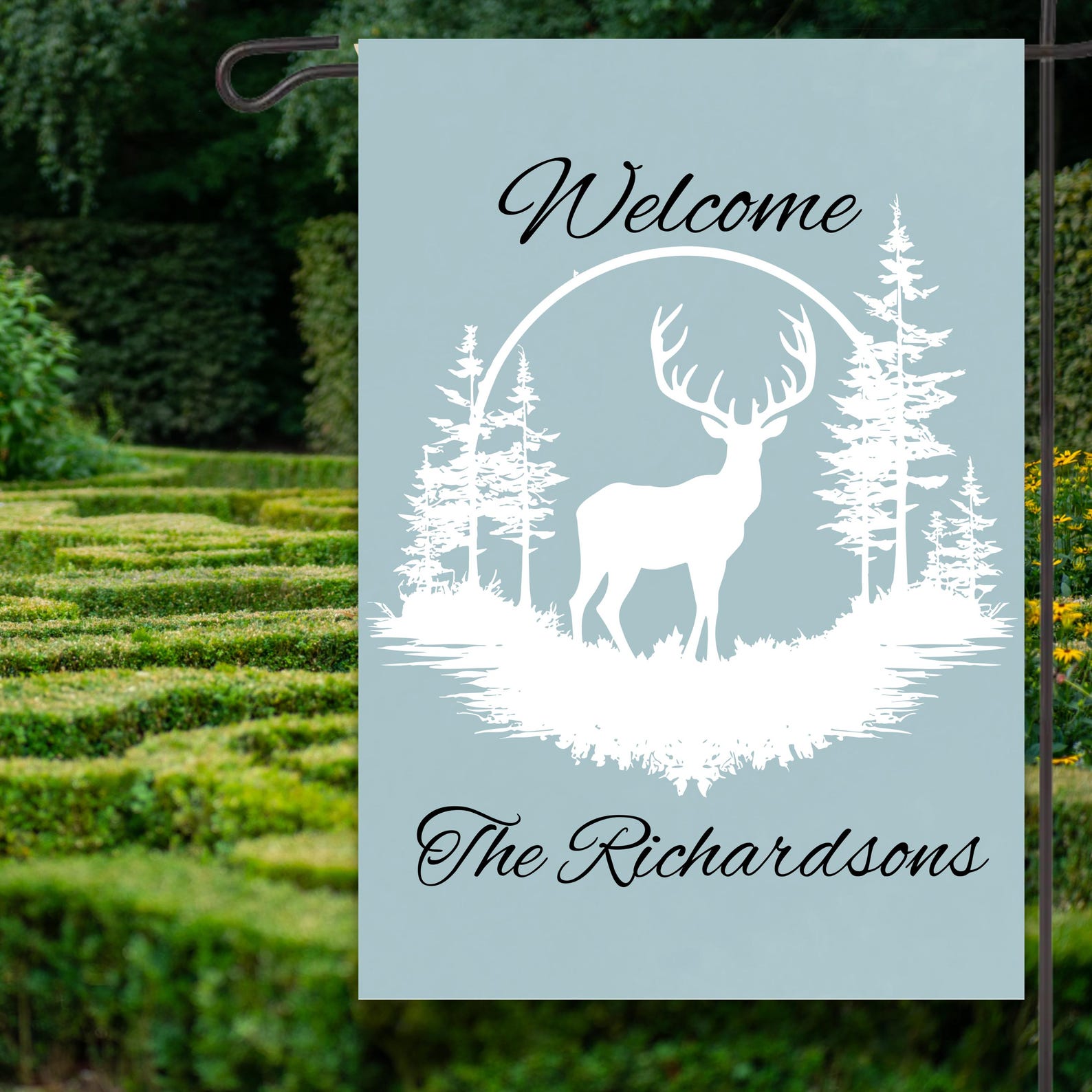 Personalized Welcome Garden Banner: Rustic Deer Family Flag| Deer Lover ...