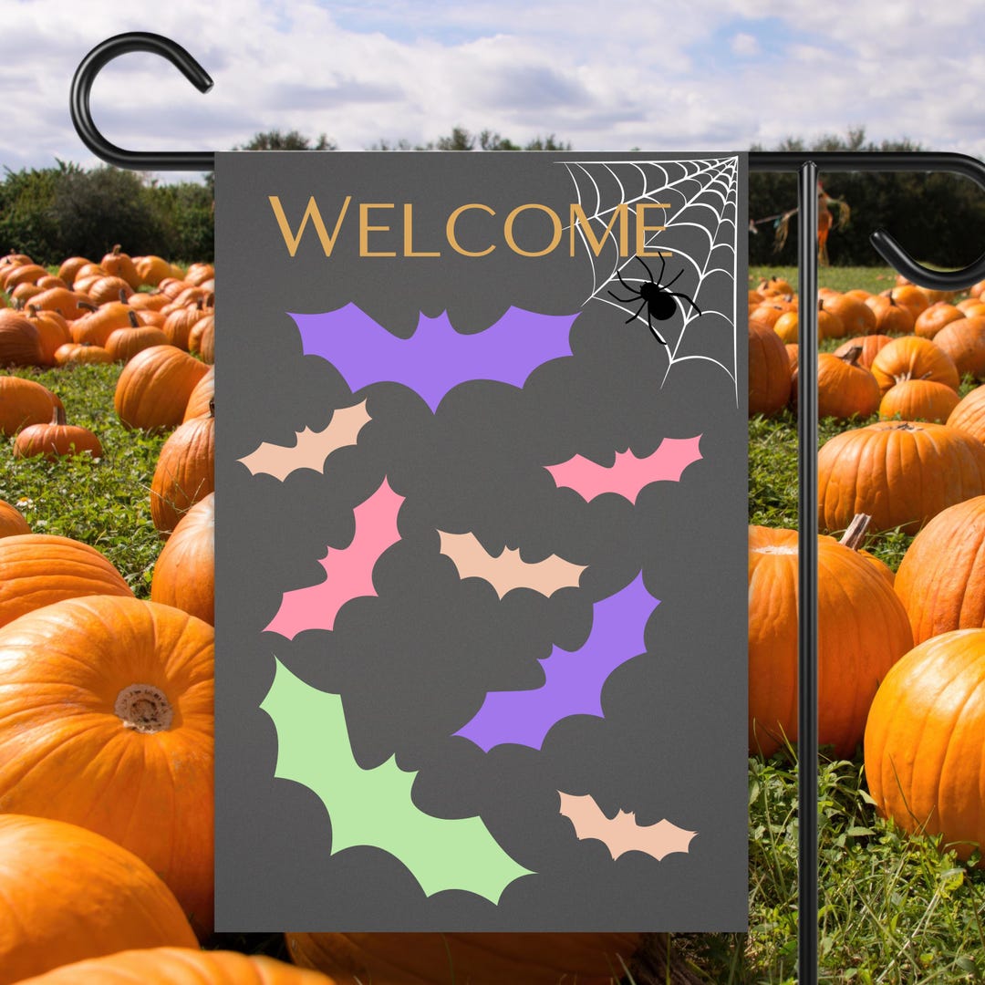 Spooky Halloween Welcome Banner, Spooky Pastel Bat Garden Flag, Fall ...