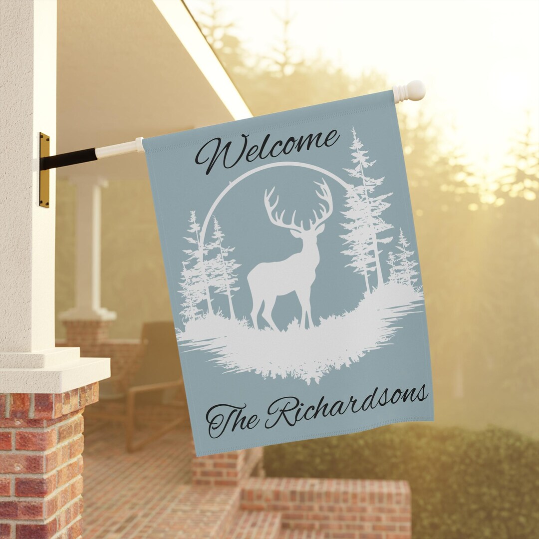 Personalized Welcome Garden Banner: Rustic Deer Family Flag| Deer Lover ...