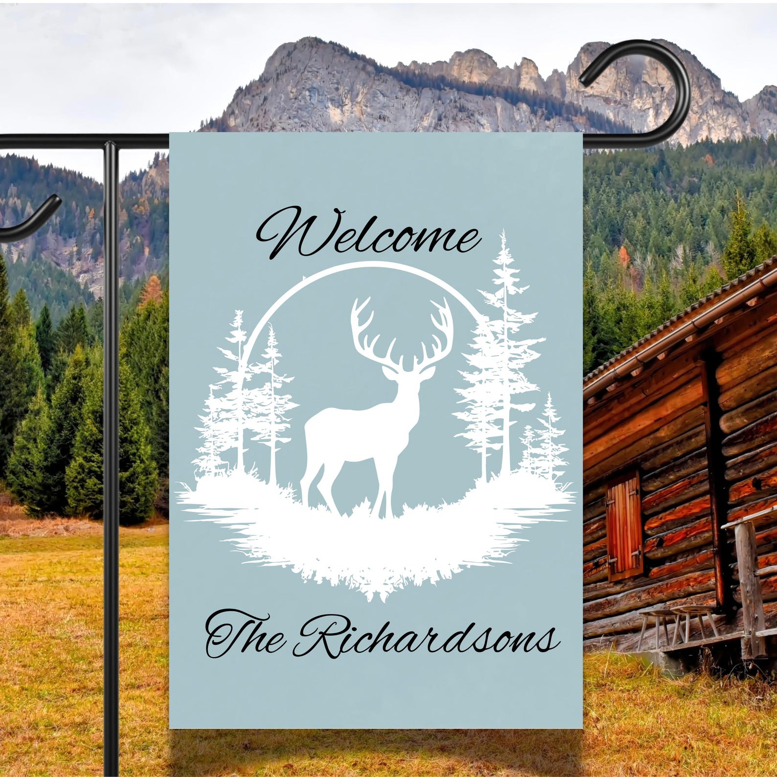 Personalized Welcome Garden Banner: Rustic Deer Family Flag| Deer Lover ...