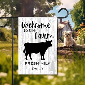 Farmhouse Welcome Banner, Rustic Garden Decor, Cow Flag for Home ...