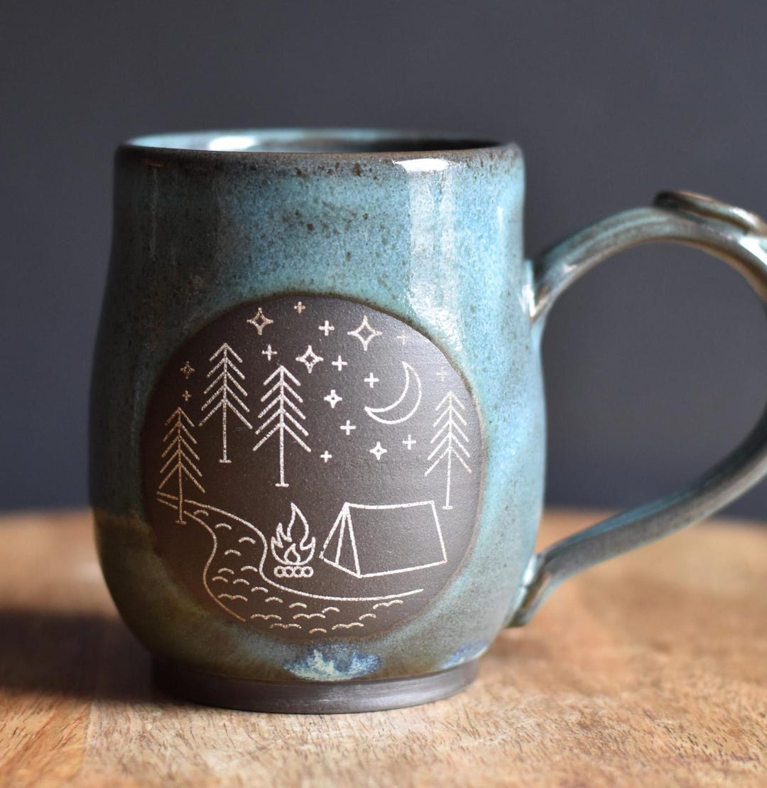 Blue Tent Camping River Mug, Handmade Pottery - Etsy