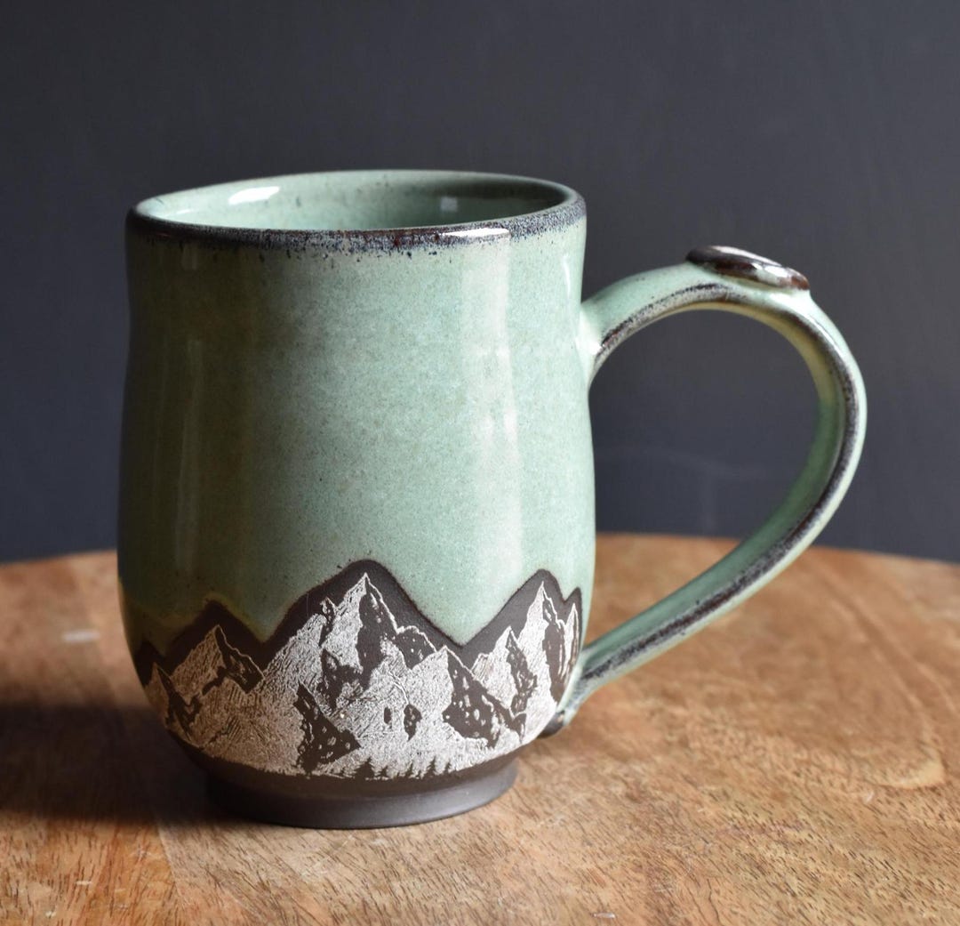 Handmade Green Mountain Mug, Stoneware Pottery - Etsy