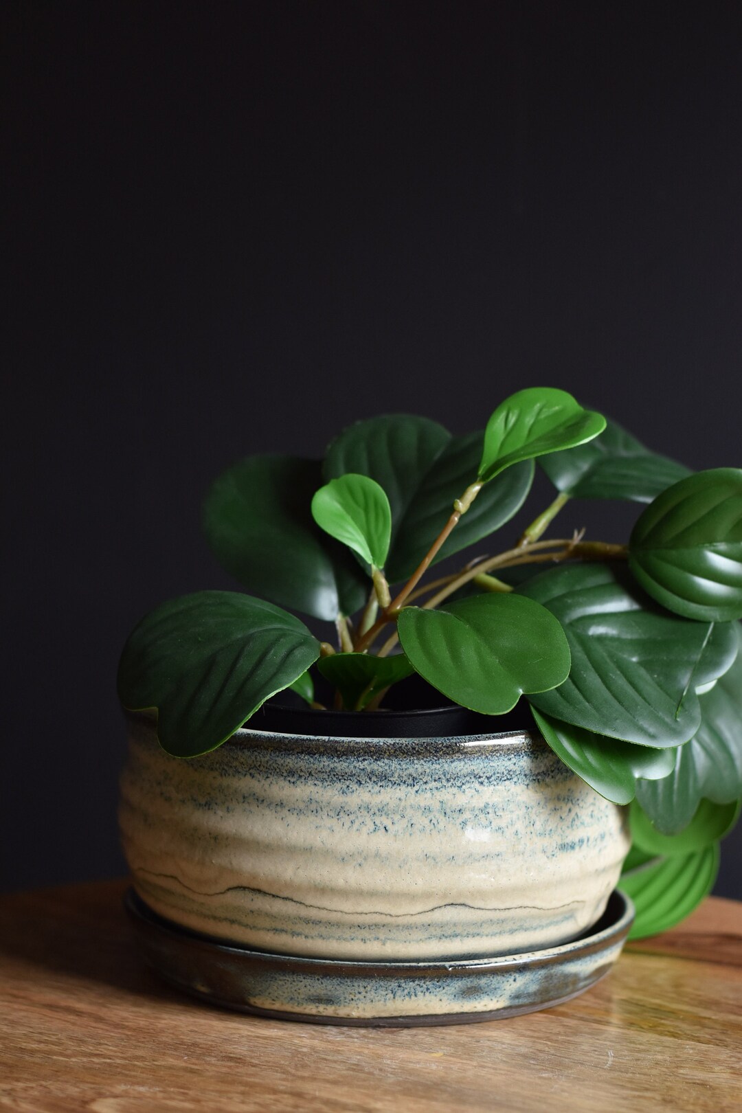 Handmade Pottery Planter, Succulent Pot, With Tray, Cream/blue - Etsy