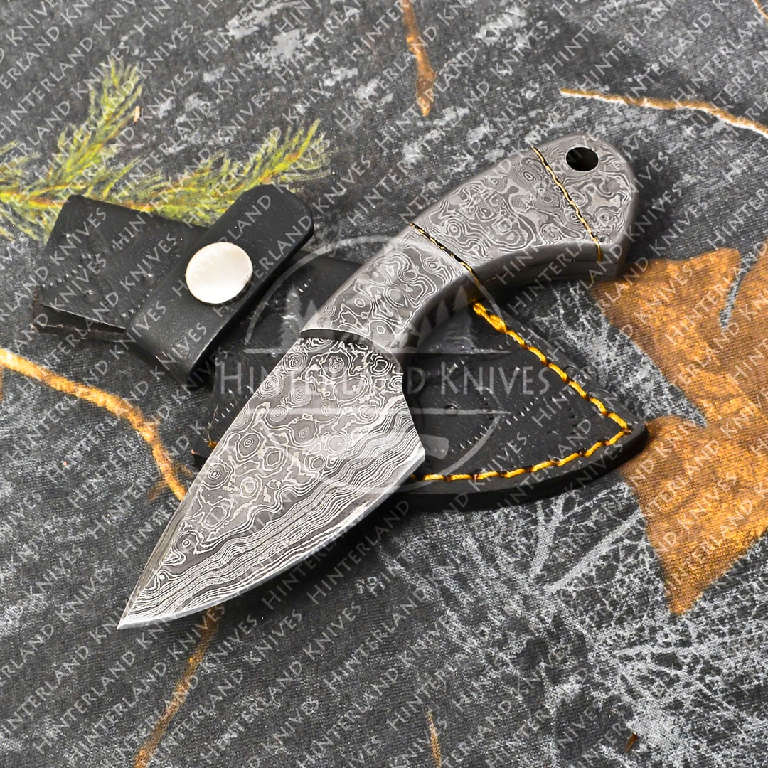 Damascus Raindrop Skinner Knife With Sheath | Fulltang Skinning Knife ...