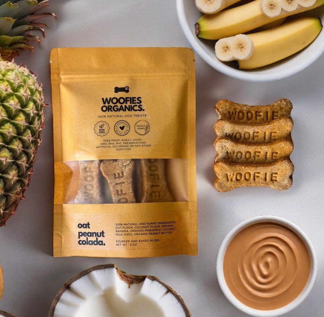 Natural Whole Grain Oat Peanut Colada Dog Treats , Biscuit, Dog Party ...