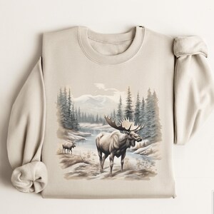Vintage Retro Bull Moose Sweatshirt 90s Wilderness Scene Winter ...