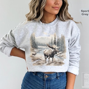 Vintage Retro Bull Moose Sweatshirt 90s Wilderness Scene Winter ...