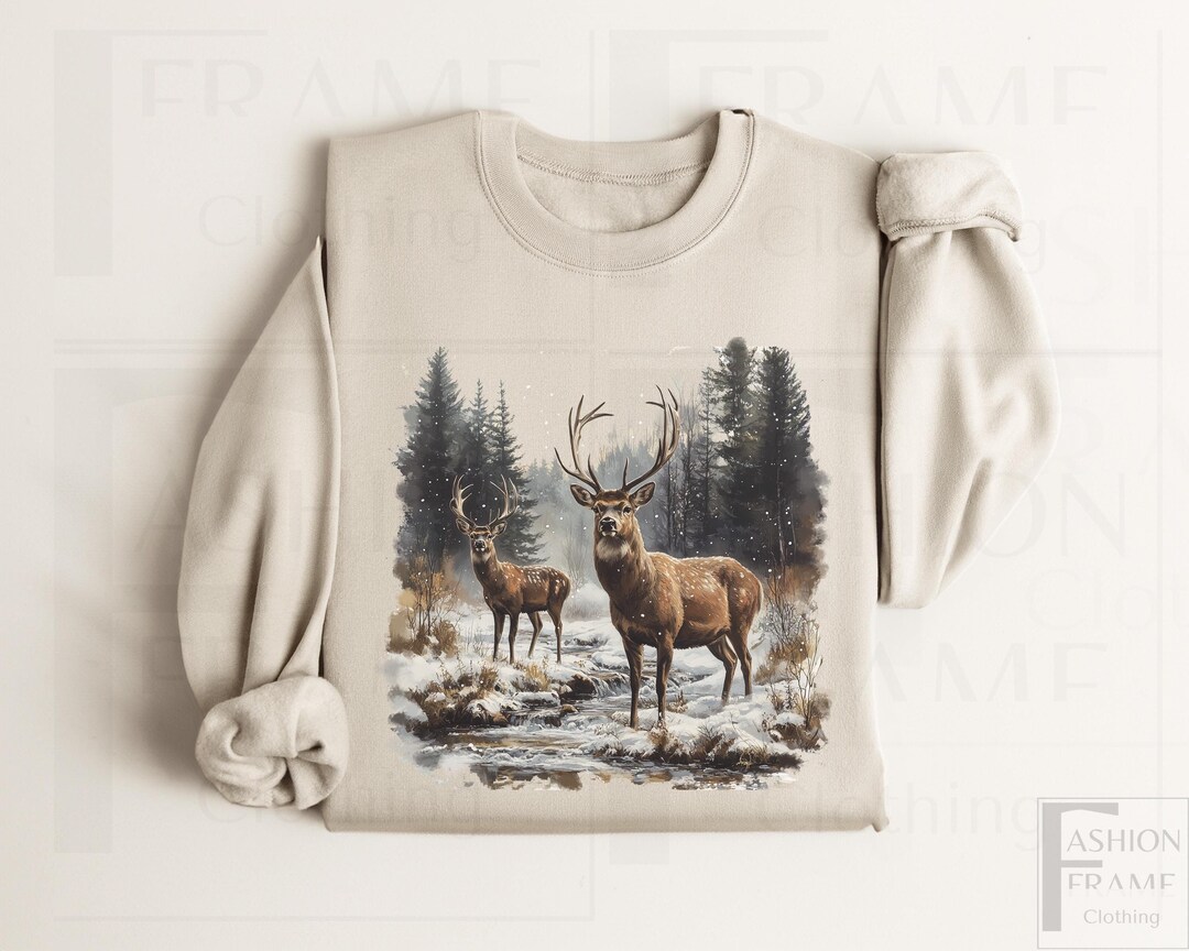 Retro Deer Fall Jungle Sweatshirt, 90s Wilderness Scene Sweater, Buck ...