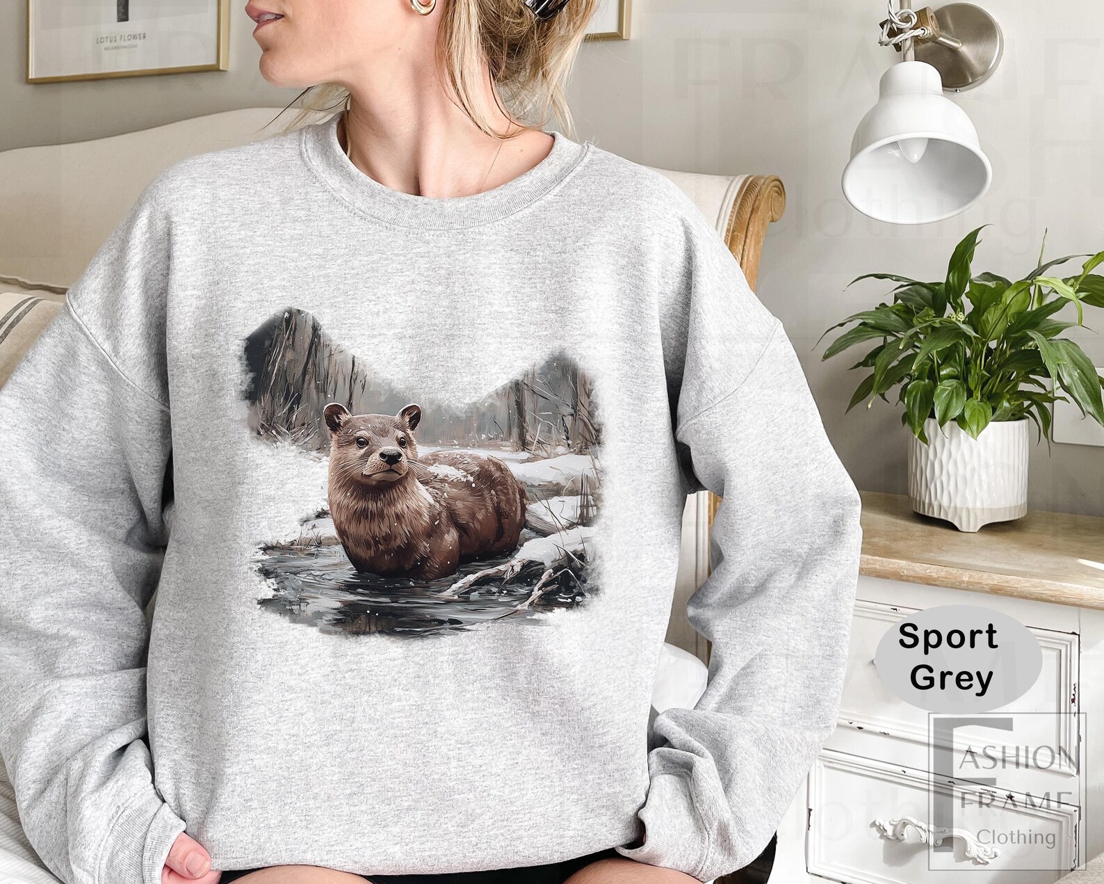 Retro Otter Sweatshirt Winter River Pond, 90s Vintage Mustelids ...