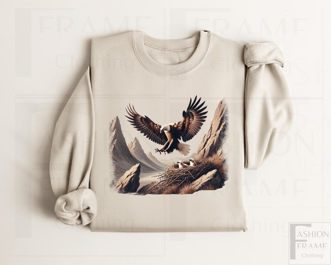 Retro Bald Eagle River Scene Wilderness Sweatshirt 90s Birds of Prey ...